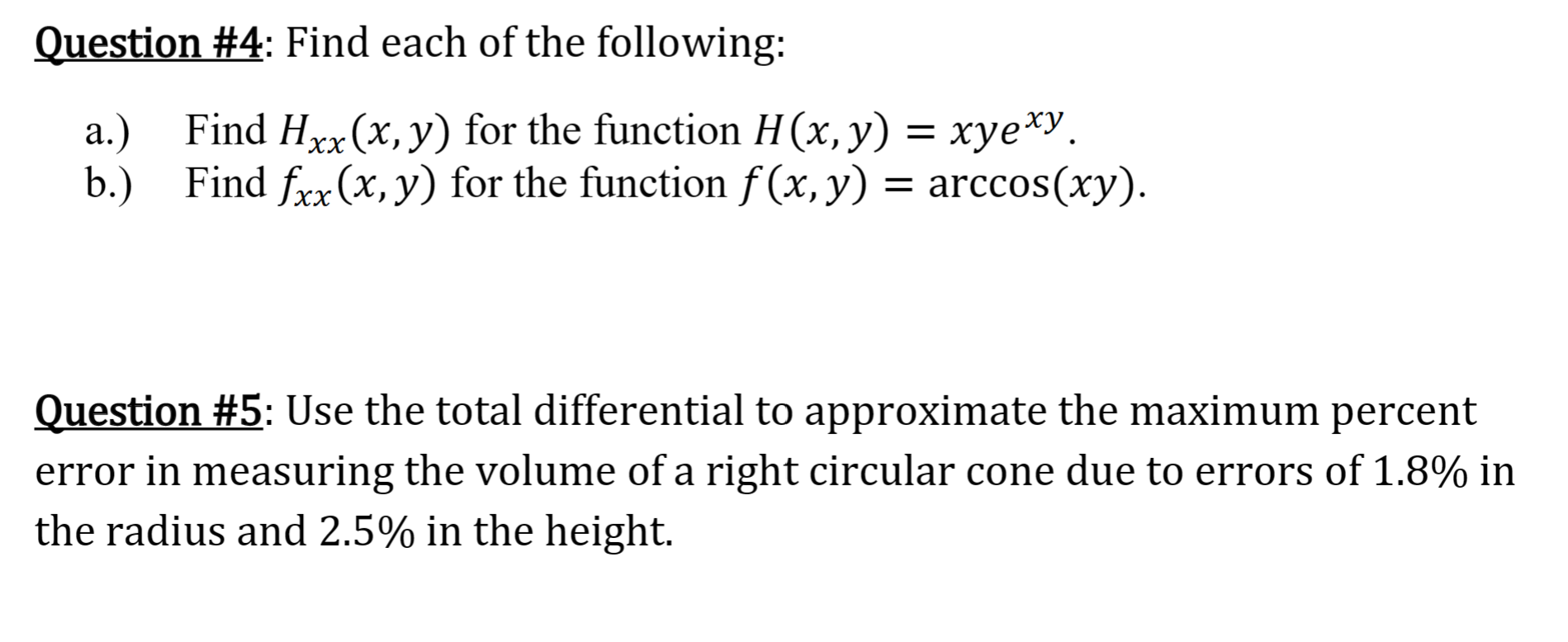 Solved Question \#4: Find each of the following: a.) Find | Chegg.com