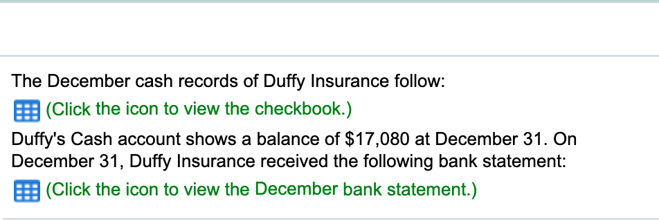 Solved The December cash records of Duffy Insurance follow: | Chegg.com