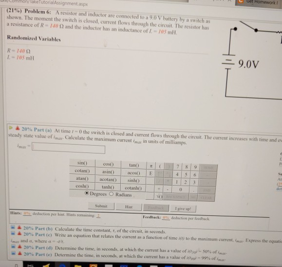Solved part c says express the equation in terms of imax | Chegg.com