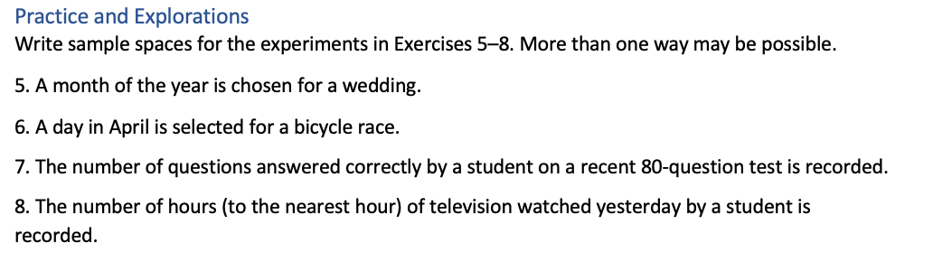 Solved Practice and Explorations Write sample spaces for the | Chegg.com