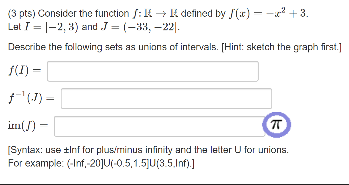 Solved (3 pts) Consider the function f:R + R defined by f(x) | Chegg.com