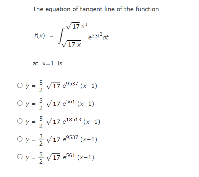 Solved The equation of tangent line of the function | Chegg.com