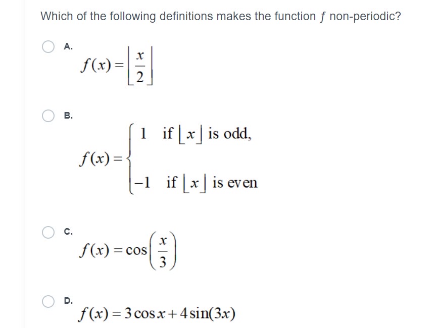 Solved Which of the following definitions makes the function | Chegg.com