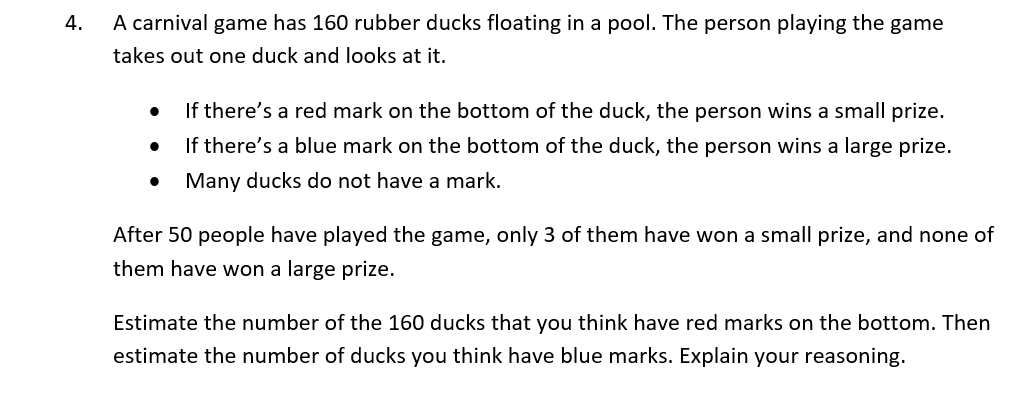 Solved 4. A carnival game has 160 rubber ducks floating in a | Chegg.com