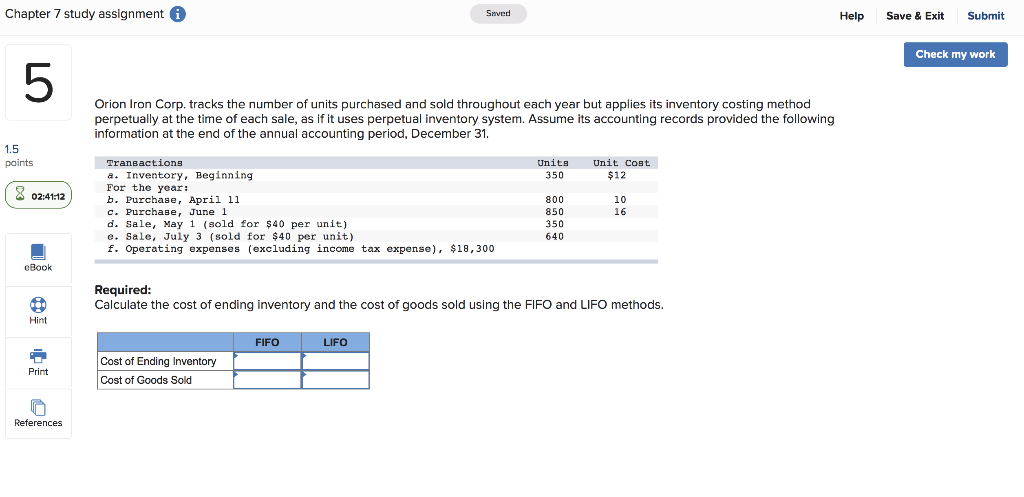 Solved Chapter 7 study assignment Saved Help Save & Exit | Chegg.com