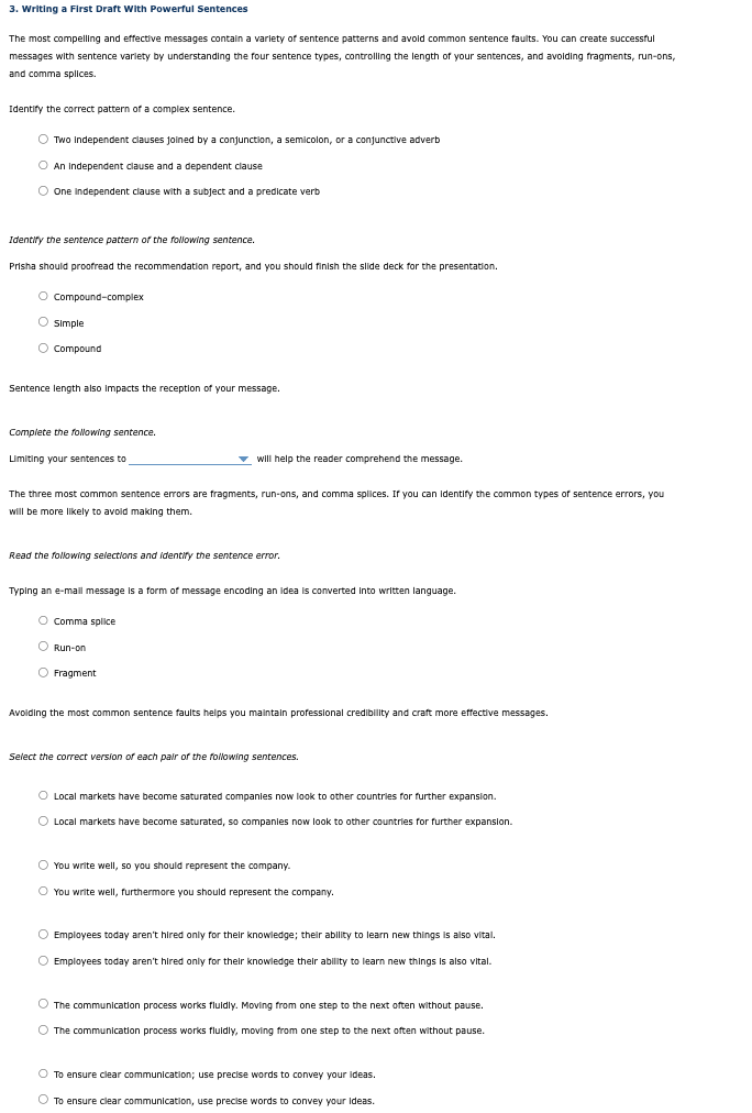 Solved 3. Writing a First Draft with Powerful Sentences The | Chegg.com