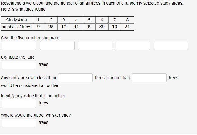 Solved Researchers were counting the nunber of small trees | Chegg.com