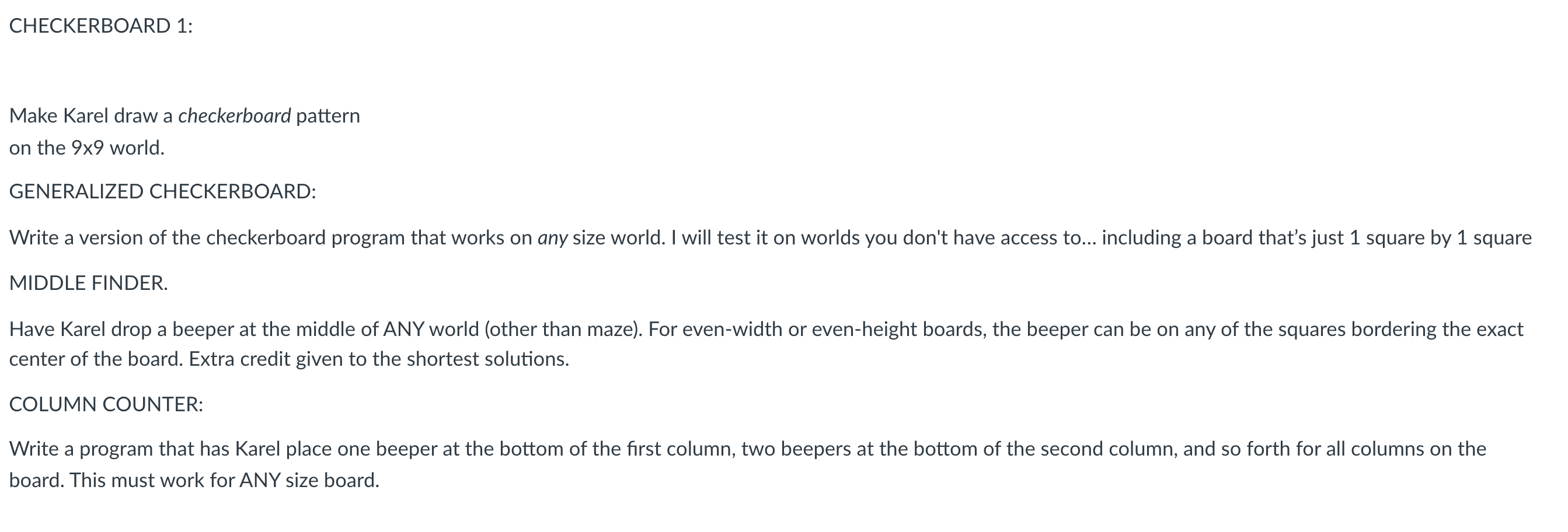 Solved Checkerboard 1 Make Karel Draw A Checkerboard