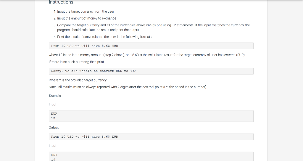 Solved 4.17 LAB: Currency exchange Learning Objectives In | Chegg.com