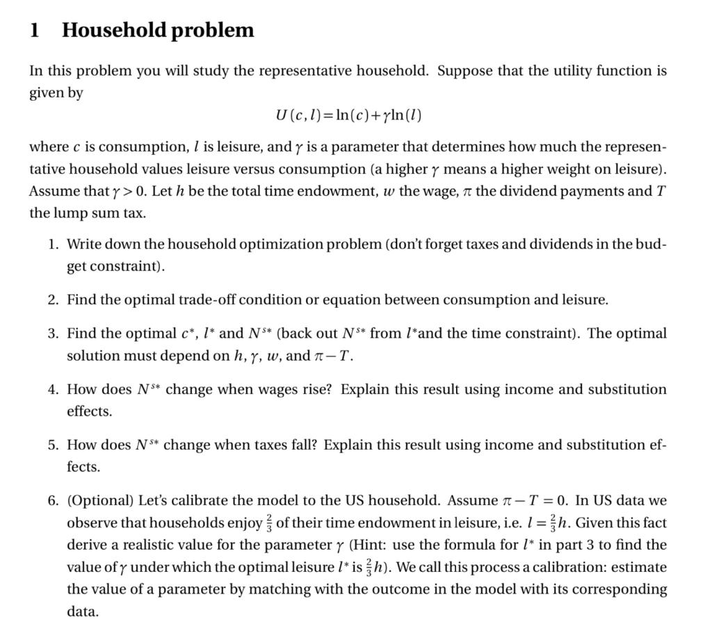 Solved 1 Household problem In this problem you will study | Chegg.com