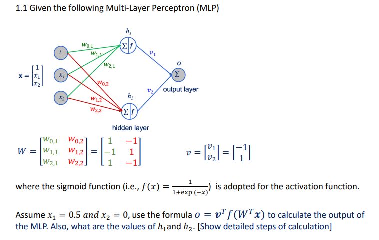 Solved 1.1 Given the following Multi-Layer Perceptron (MLP) | Chegg.com