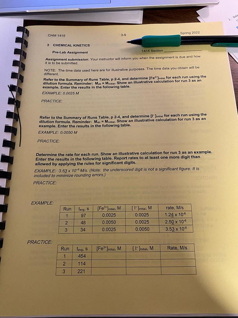 Solved Dave CHM 1415 3.9 Spring 2022 3 CHEMICAL KINETICS | Chegg.com