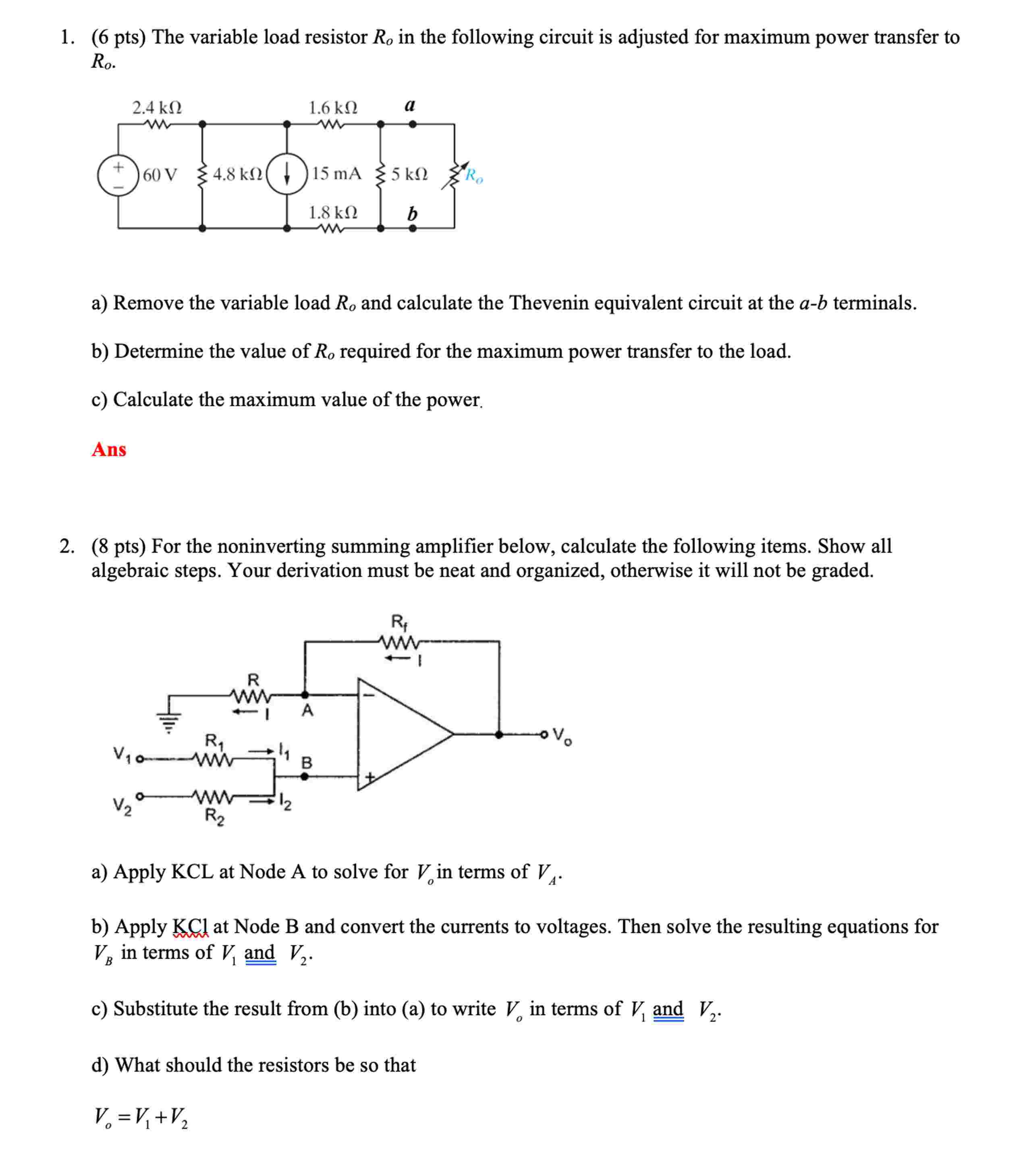 Solved ( 6 pts ) ﻿The variable load resistor Ro in ﻿the | Chegg.com