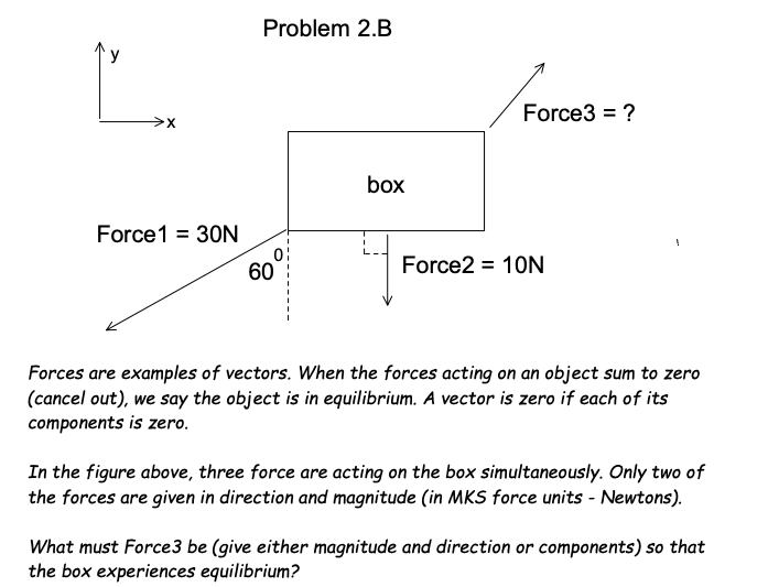 Solved Problem 2.B ☺ Force3 = ? >X box Force 1 = 30N 60 | Chegg.com