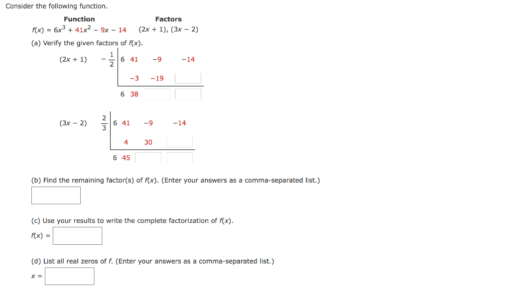 Solved Consider the following function. Function Factors | Chegg.com