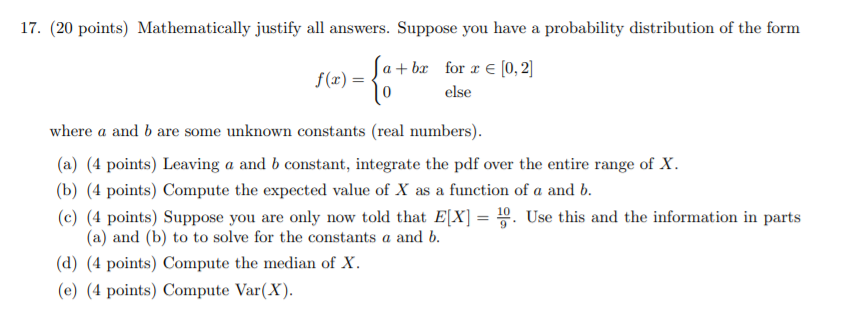 Solved 17. (20 points) Mathematically justify all answers. | Chegg.com