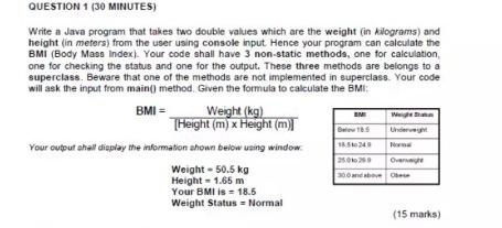 Solved QUESTION 1 (30 MINUTES) Write a Java program that | Chegg.com