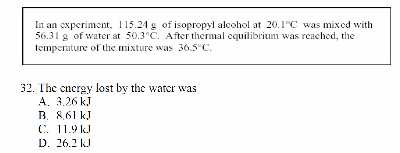 Solved In an experiment, 115.24 g of isopropyl alcohol at | Chegg.com