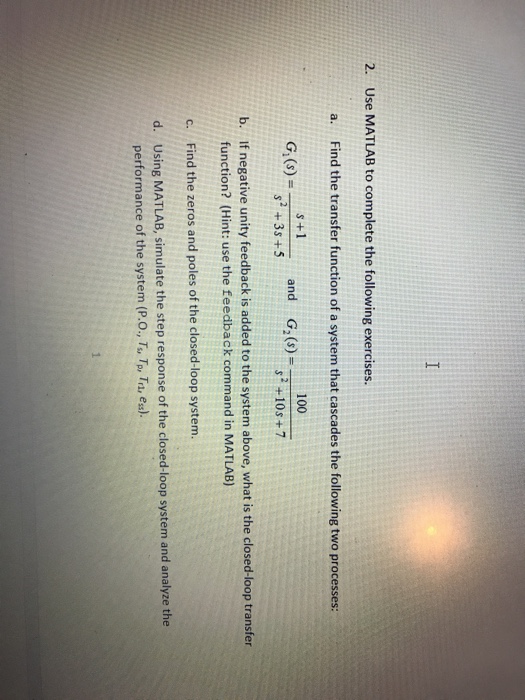 Solved Use Matlab To Complete The Following Exercises A 9863