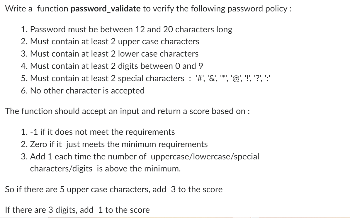 Solved Write a function password_validate to verify the | Chegg.com