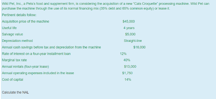 Solved Wild Pet, Inc., a Pets's food and supplement firm, is | Chegg.com