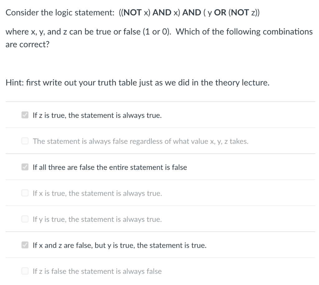Solved Consider the logic statement: ((NOT x) AND x) AND ( y | Chegg.com