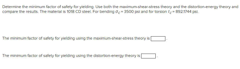 Solved Determine The Minimum Factor Of Safety For Yielding
