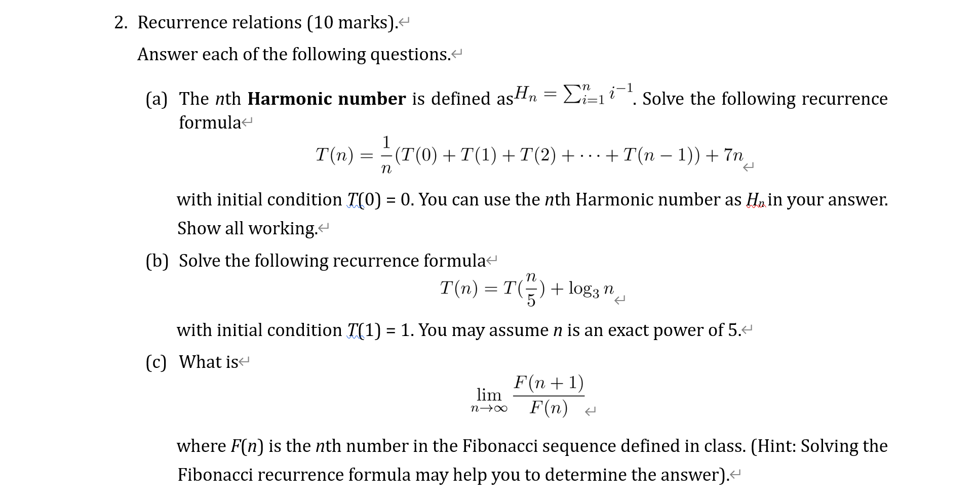 Solved 2. Recurrence relations (10 marks). Answer each of | Chegg.com