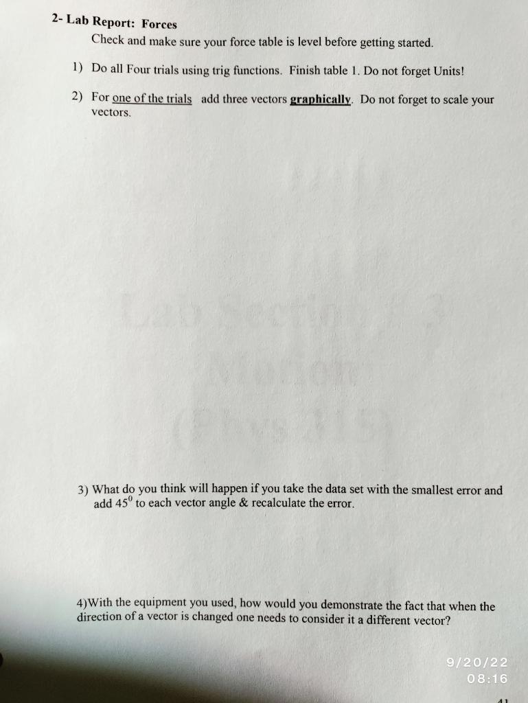 2- Lab Report: Forces Check and make sure your force | Chegg.com