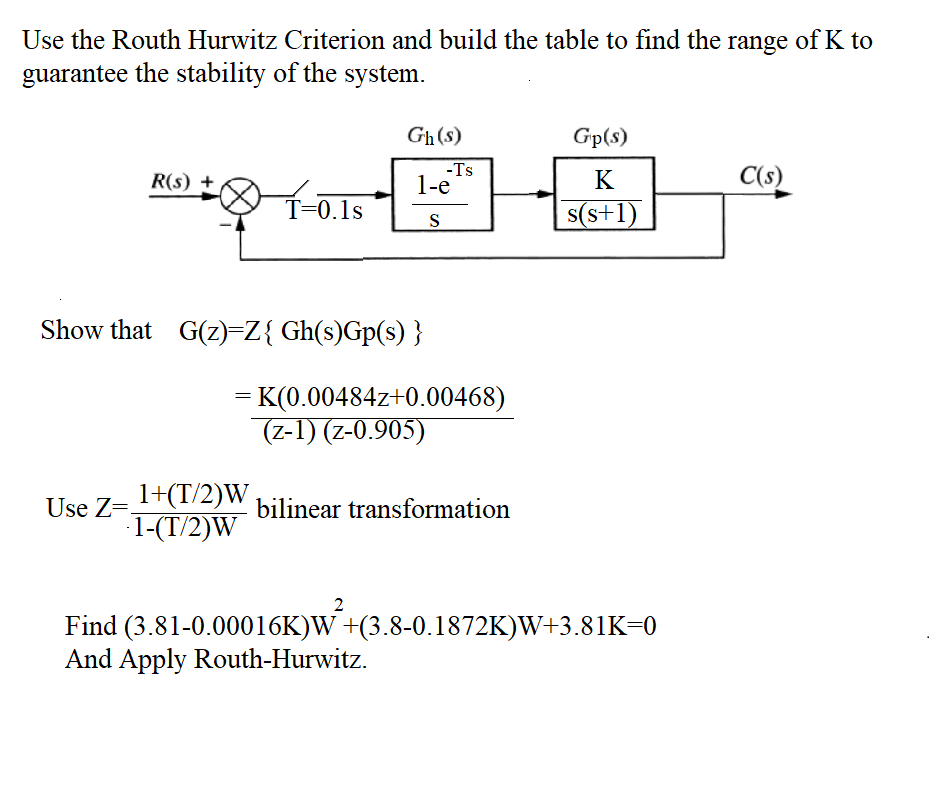 Solved Use the Routh Hurwitz Criterion and build the table | Chegg.com