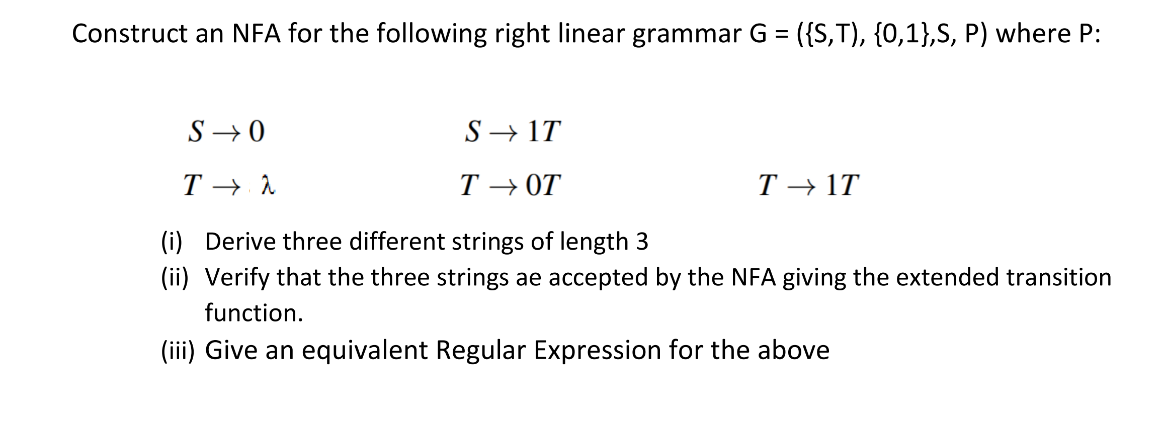 Solved Construct an NFA for the following right linear | Chegg.com