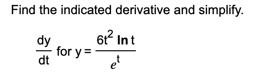 Solved Find the indicated derivative and simplify. dtdy for | Chegg.com