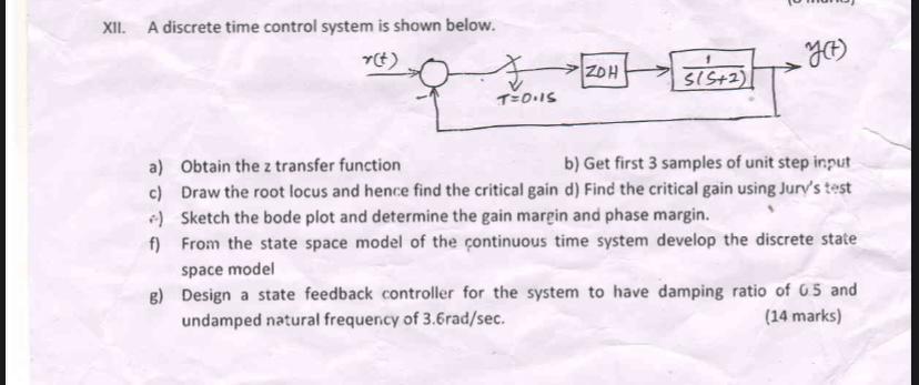 Solved XII. A discrete time control system is shown below. | Chegg.com