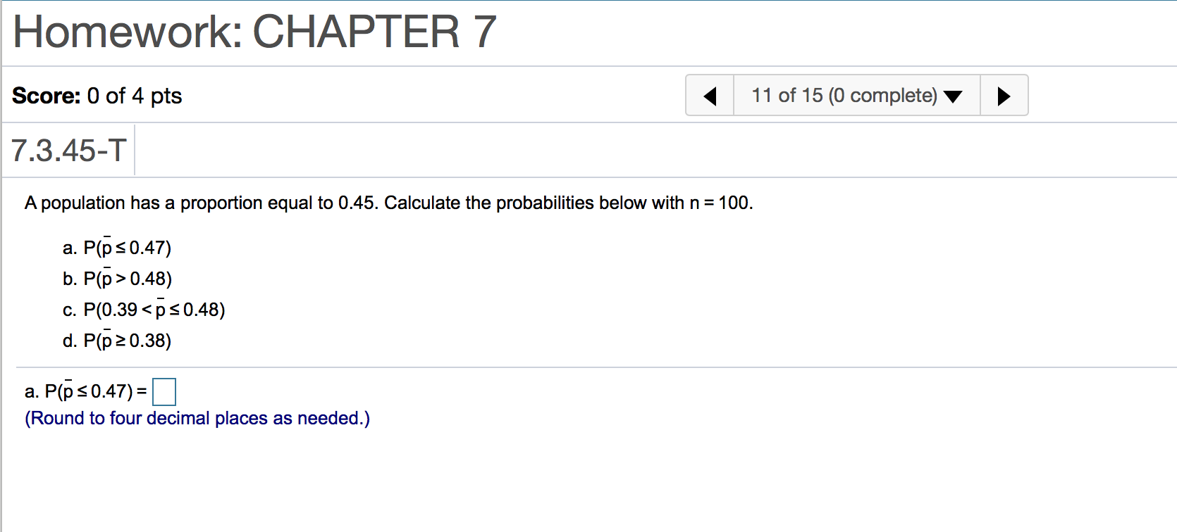 Solved Homework Chapter 7 Score 0 Of 4 Pts 11 Of 15 0