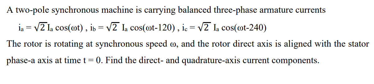 Solved = = A two-pole synchronous machine is carrying | Chegg.com