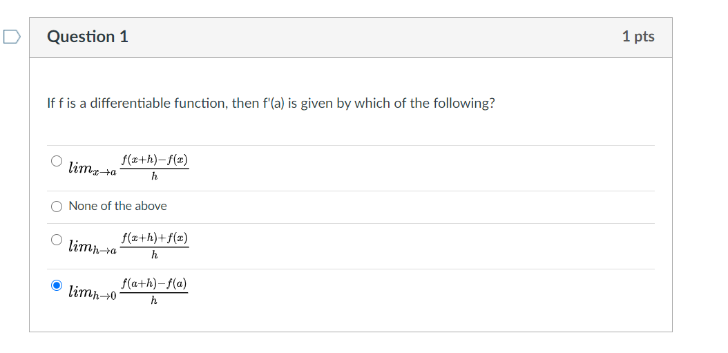 Solved Question 1 1 pts If f is a differentiable function, | Chegg.com