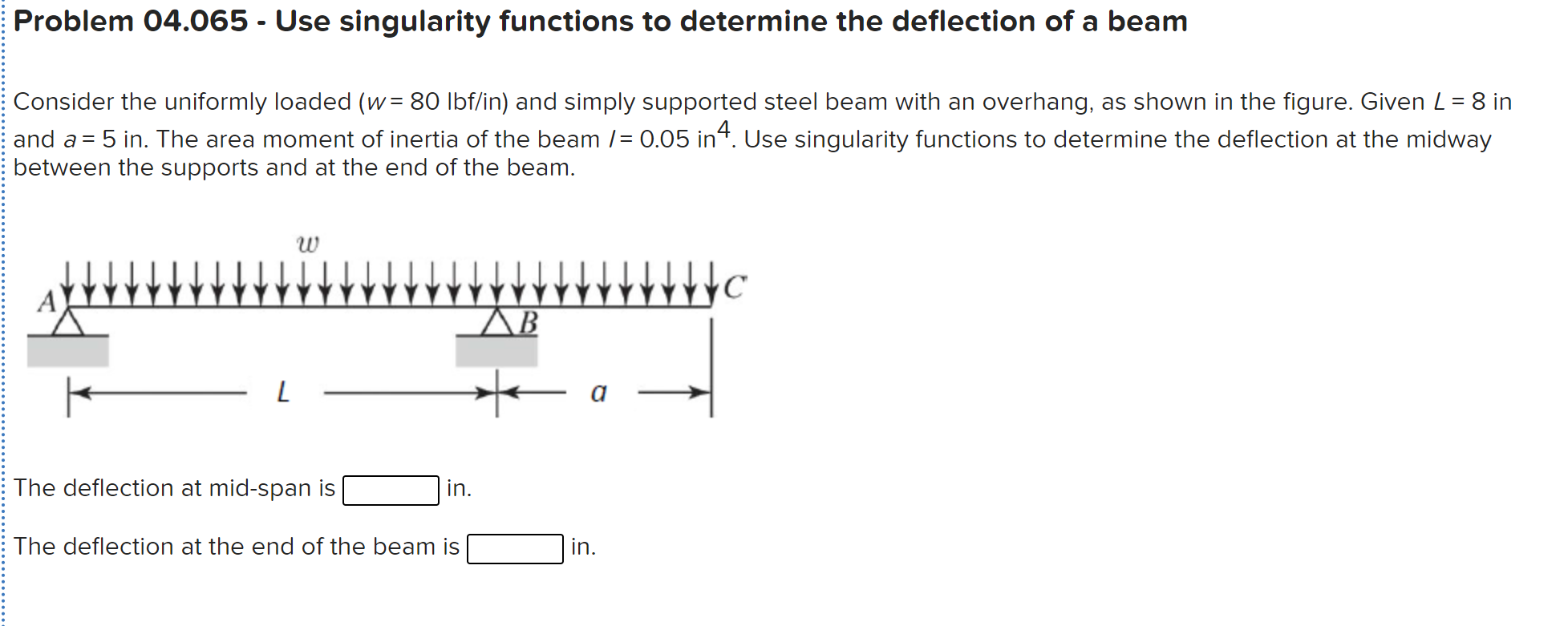 Solved Problem 04.065 - Use singularity functions to | Chegg.com