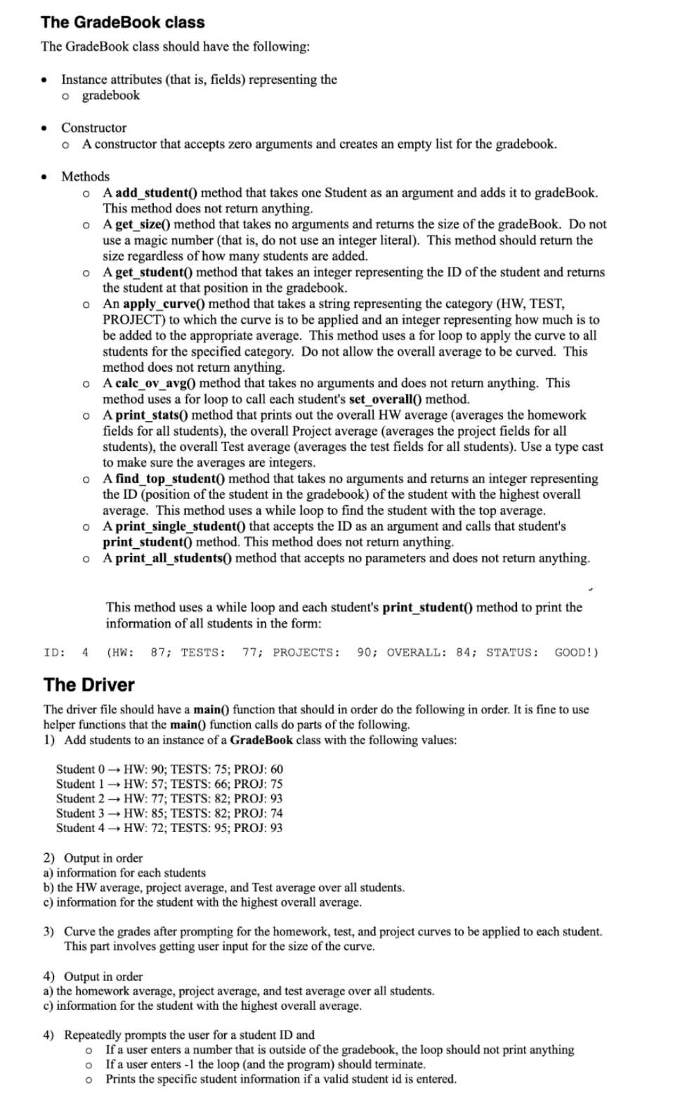 Solved Overview This Project Involves Creating A Gradebook 3455