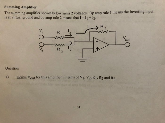 Solved Summing Amplifier The summing amplifier shown below | Chegg.com