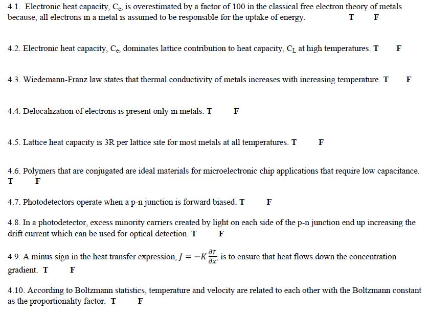 Solved 4.1. Electronic heat capacity, Ce is overestimated by | Chegg.com