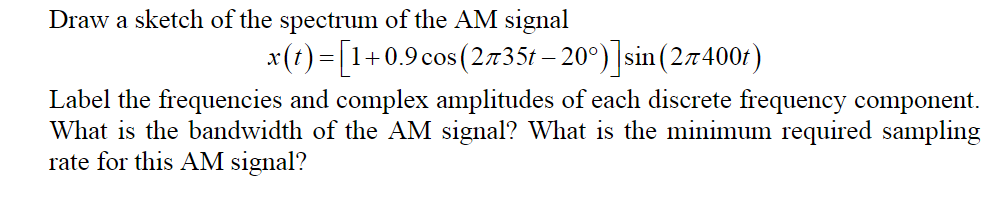 Solved + Draw a sketch of the spectrum of the AM signal x(t) | Chegg.com