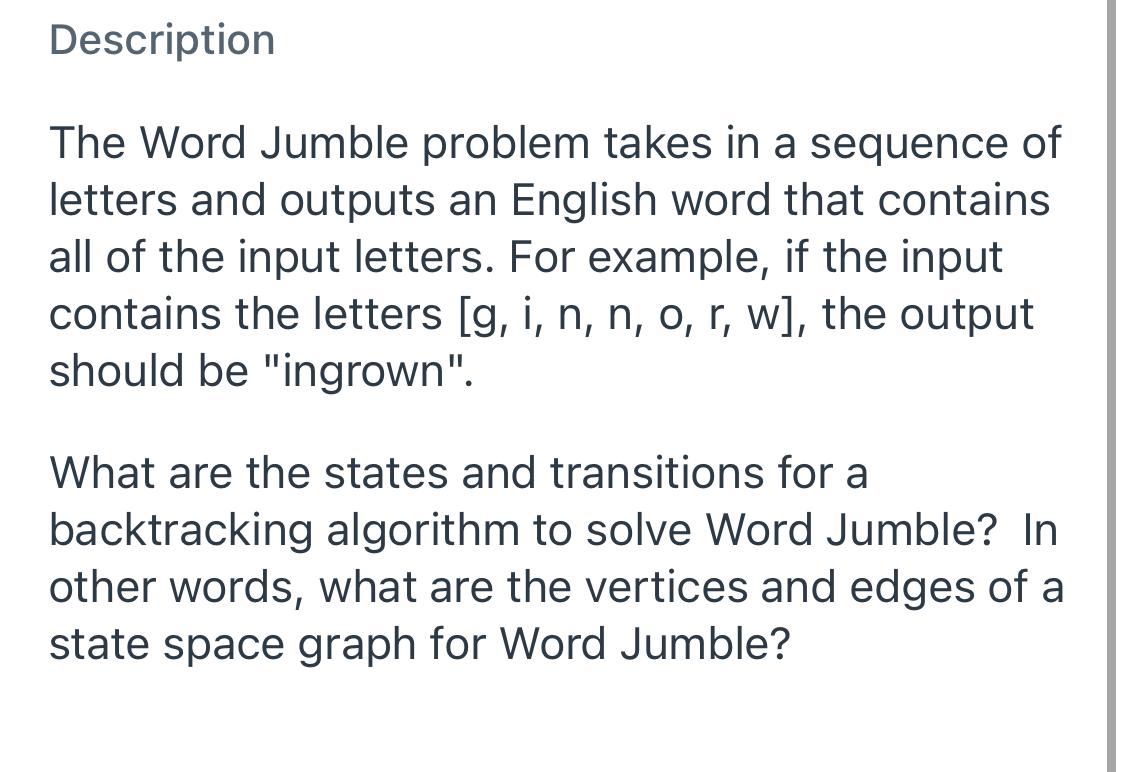 Description The Word Jumble problem takes in a | Chegg.com