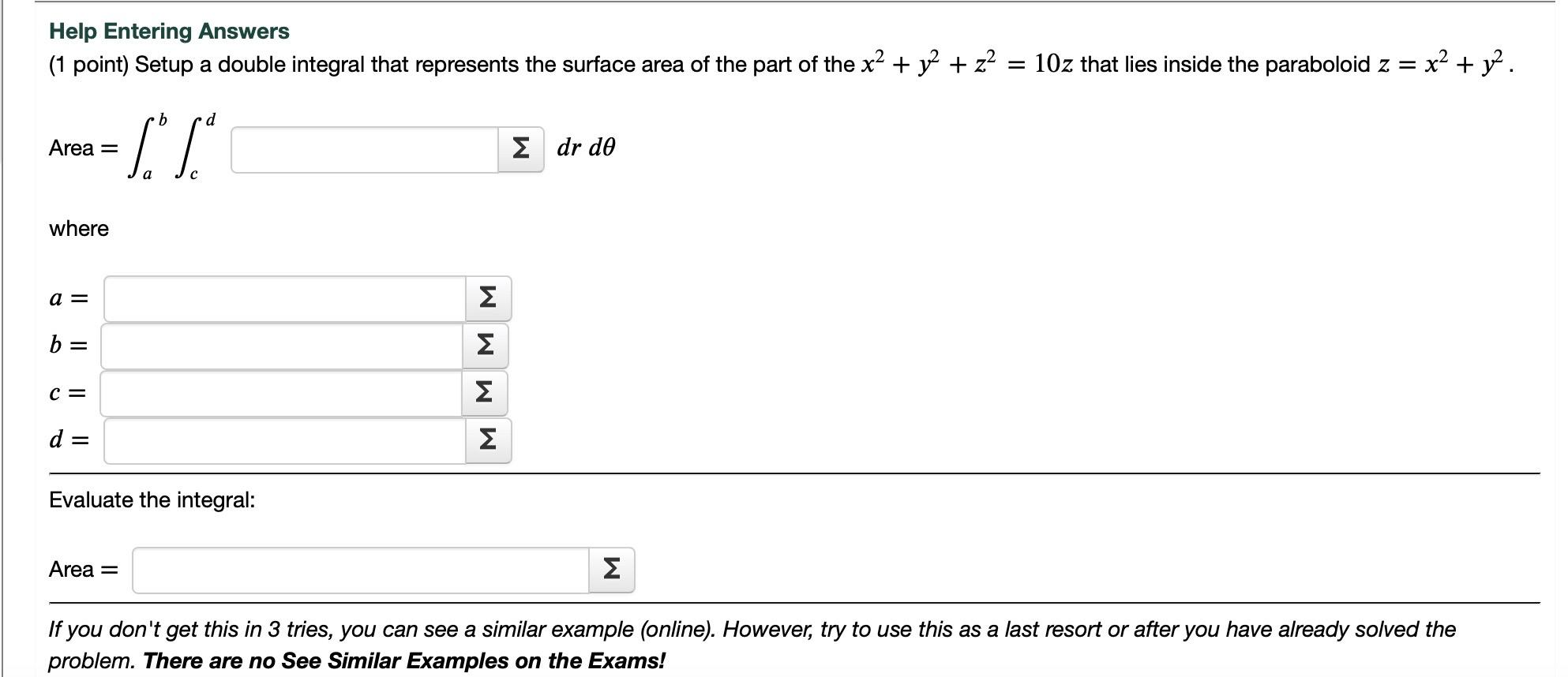 Solved Help Entering Answers (1 point) Setup a double | Chegg.com