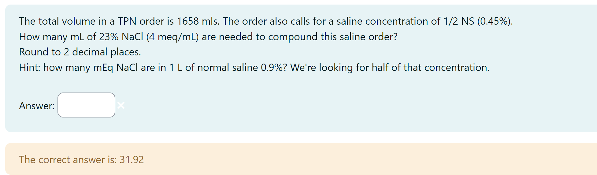 Solved The total volume in a TPN order is 1658mls. The order | Chegg.com