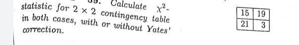 Solved Calculate X2- statistic for 2 x 2 contingency, table | Chegg.com