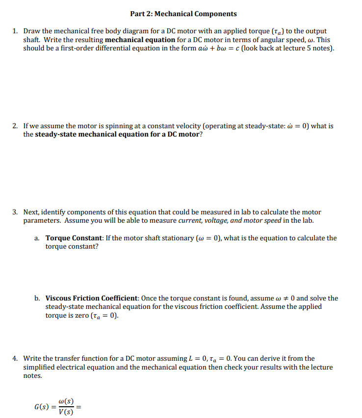Solved Part 2: Mechanical Components 1. Draw the mechanical | Chegg.com