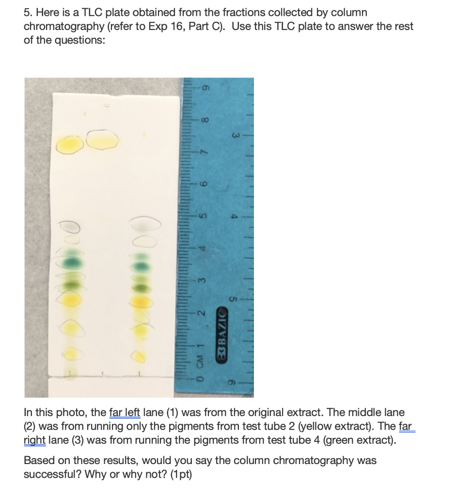 Solved 5. Here is a TLC plate obtained from the fractions | Chegg.com