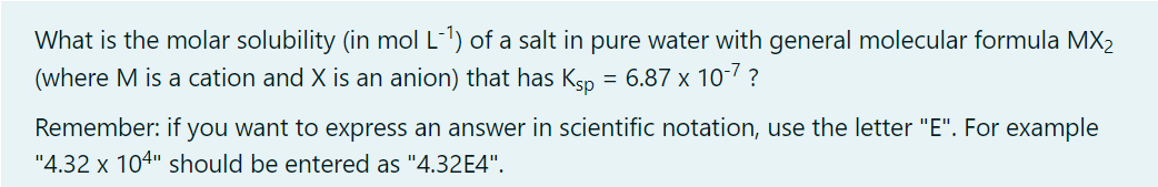 Solved What is the molar solubility (in molL−1 ) of a salt | Chegg.com