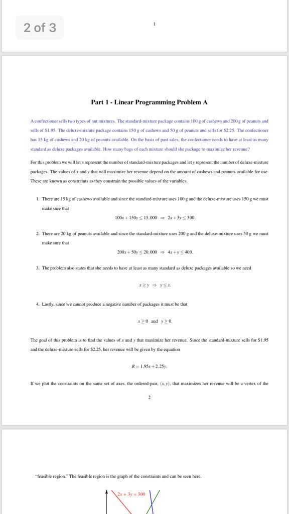 Solved 2 of 3 Part 1 Linear Programming Problem A A | Chegg.com