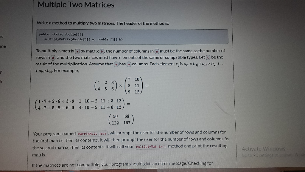 Solved Multiple Two Matrices Write A Method To Multiply Two